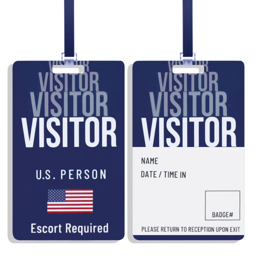 Blue ITAR Visitor Badge - Extended Access Control - Cleared Systems