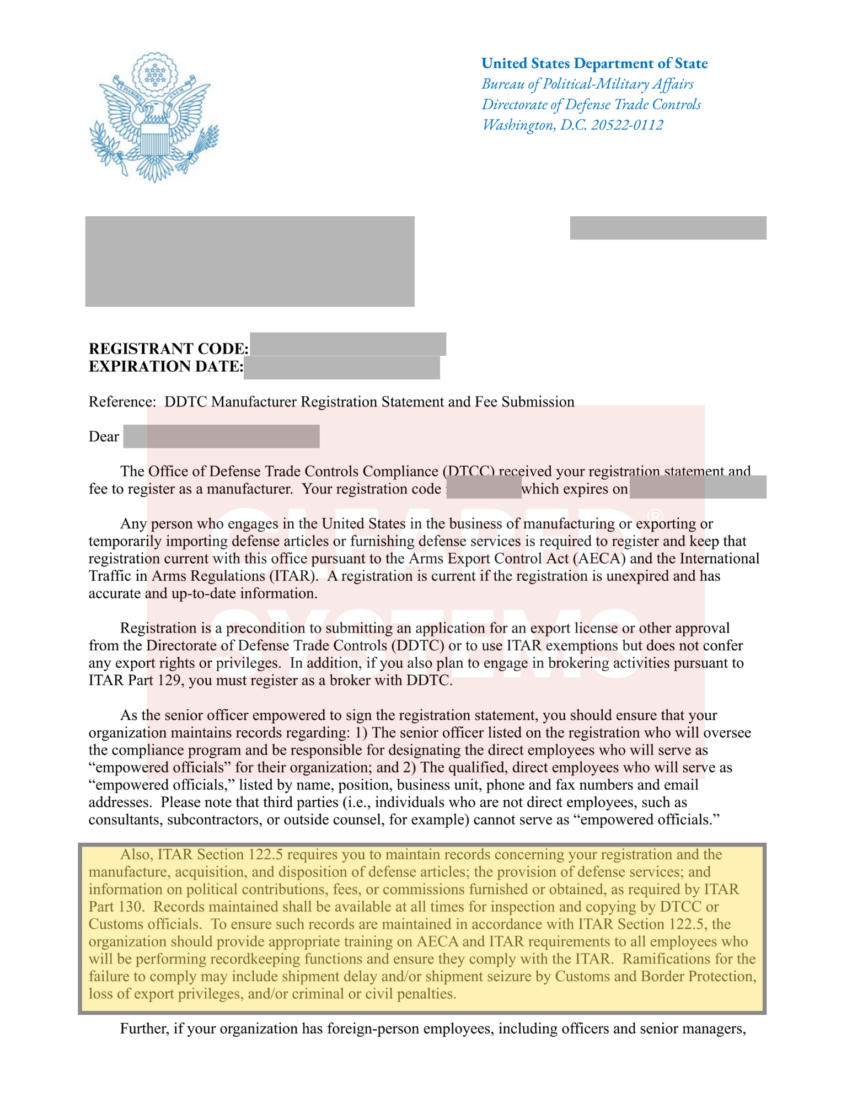 DDTC & ITAR Registration Services - Cleared Systems